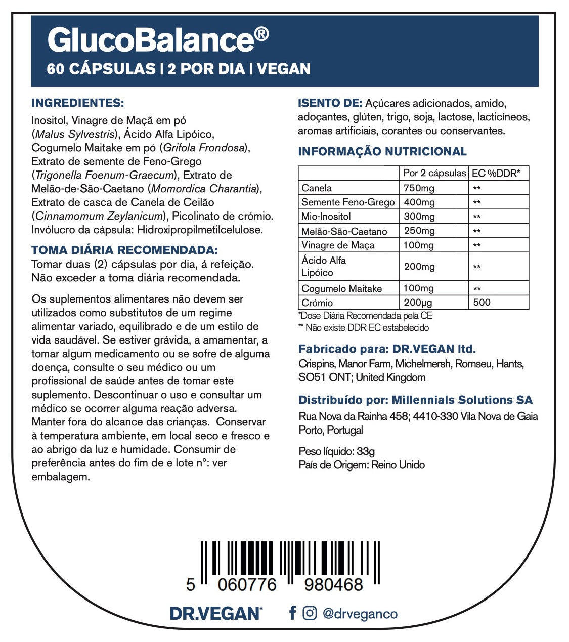 DR.VEGAN® GlucoBalance - Controlo de Açúcar no Sangue x 60 cápsulas | A ...